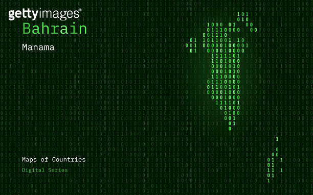 Bahrain Map Shown in Binary Code Pattern. TSMC. Blue Matrix numbers ...