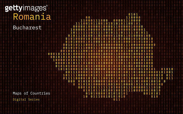 Romania Map Shown in Binary Code Pattern. Matrix numbers, zero, one. 이미지 (2040078059) - 게티이미지뱅크