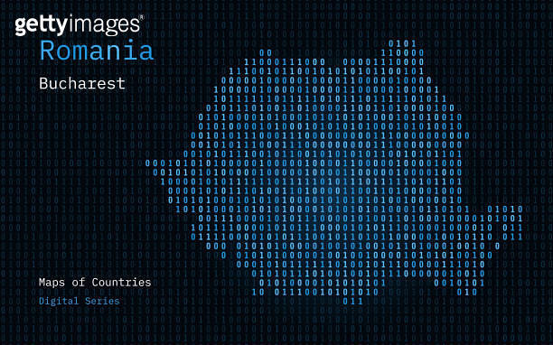 Romania Map Shown in Binary Code Pattern. Matrix numbers, zero, one. 이미지 (2040078085) - 게티이미지뱅크