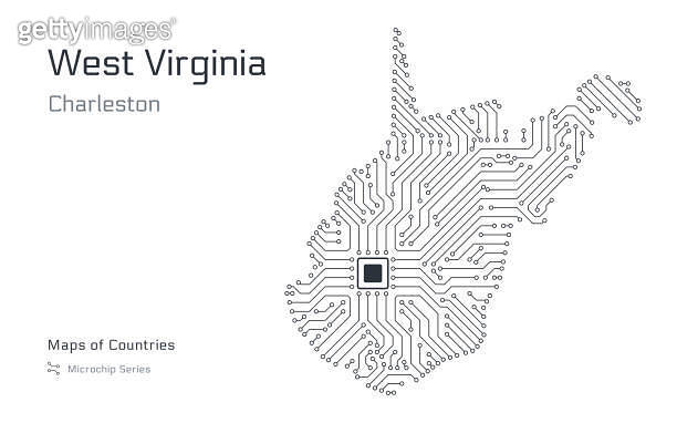 West Virginia Map with a capital of Charleston Shown in a Microchip ...