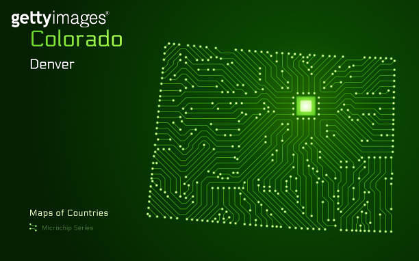 Colorado Map with a capital of Denver Shown in a Microchip Pattern. 이미지 ...