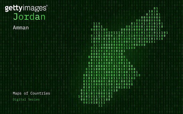 Jordan Map Shown in Binary Code Pattern. TSMC. Blue Matrix numbers ...