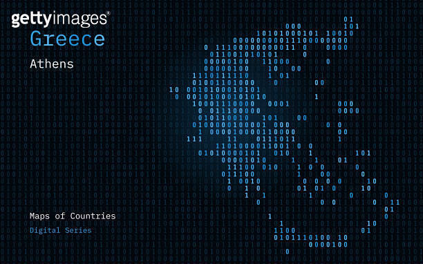 Greece Map Shown in Binary Code Pattern. TSMC. Blue Matrix numbers ...