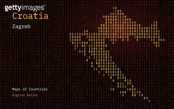 Croatia Map Shown in Binary Code Pattern. TSMC. Green Matrix numbers ...