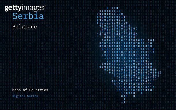 Serbia Map Shown in Binary Code Pattern. TSMC. Blue Matrix numbers ...