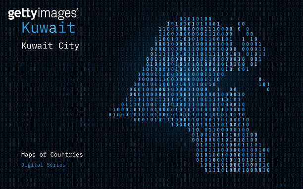 Kuwait Map Shown in Binary Code Pattern. TSMC. Matrix numbers, zero ...