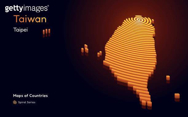 3D Gold Vector Map of Taiwan a Circle Spiral Pattern with a Capital of ...