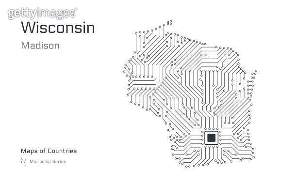 Wisconsin Map with a capital of Madison Shown in a Microchip Pattern ...
