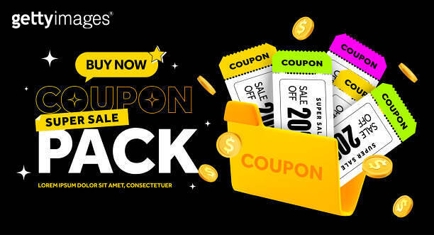 Coupon pack giveaway banner template with coupons in a pack, coins ...