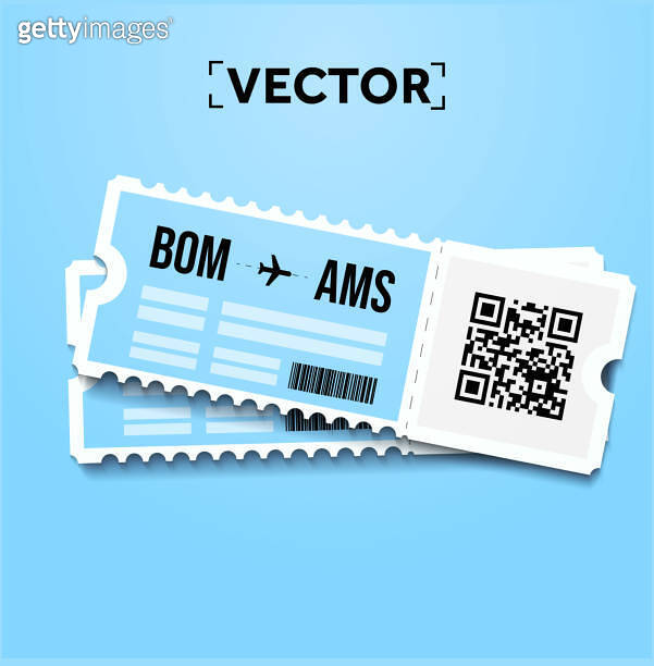 3d couple of airplane tickets with QR code, isolated on background. 3d ...