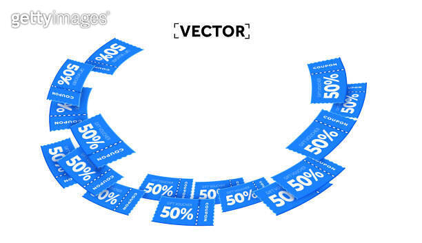 Ring of flying 3d coupons, isolated on white background. Coupon code ...