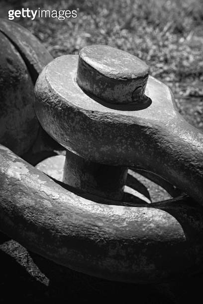 Heavy-duty Anchor Chain and Pin, black and white photo close-up ...
