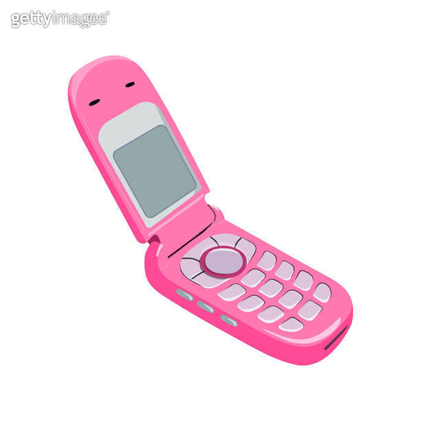 Cool pink retro flip mobile phone isolated on a white background 이미지 ...