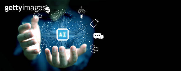 Ai technology, Artificial Intelligence. A man with AI smart chip in his ...