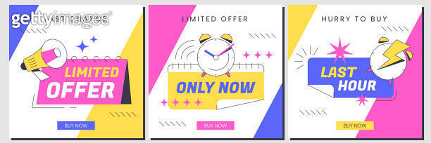 Last time offer banners, sale promo covers or discount promotion ...