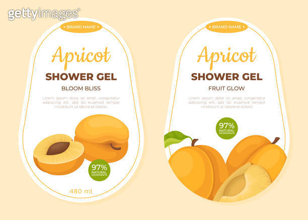Apricot Shower Gel Labels Design with Ripe Fruit Vector Template ...