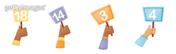 Numbers in Raised Up Hands as Numeric Scorecard for Judge Competition ...