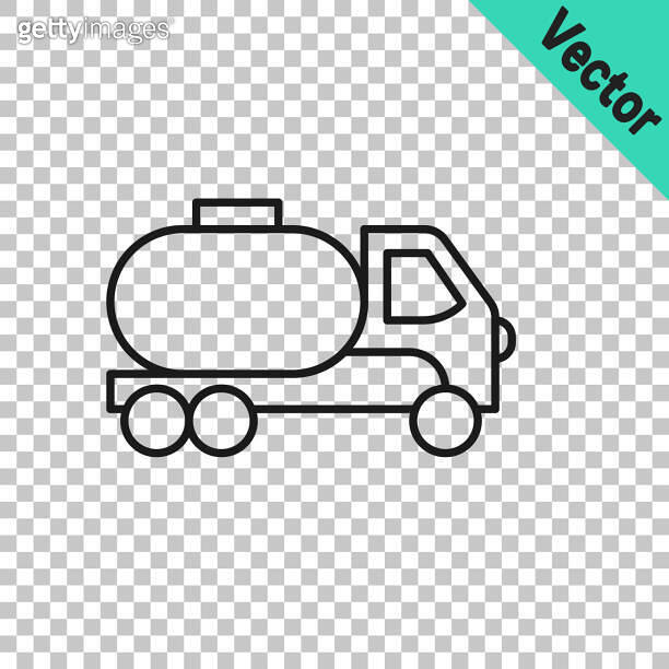 Black line Tanker truck icon isolated on transparent background ...