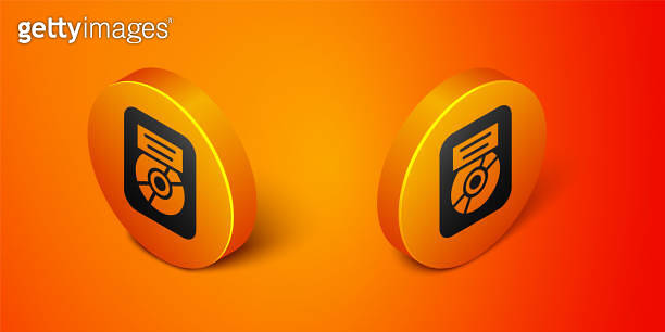 Isometric CD disk award in frame icon isolated on orange background ...