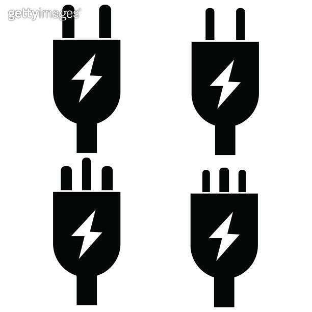 Types of socket plugs icon set icon. Cable plugs type usa, uk, eu sign ...