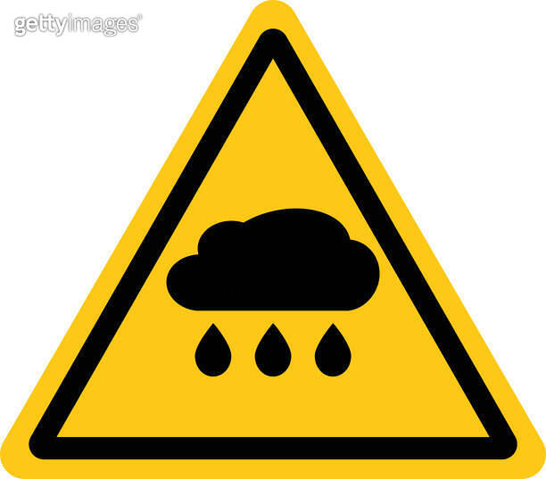 Heavy rain warning icon. Torrential rain hazard sign. Intense rainfall ...