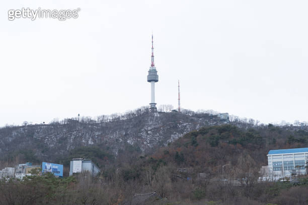 Seoul Tower, South Korea in urban city in Asia. Skyscraper and high ...