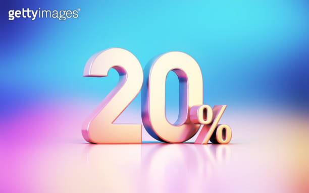 20 Percent Sign sitting on Pink Blue Orange Finance Softness Background ...