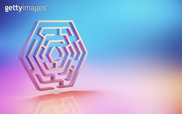 Hexagon Shape Metal Maze illuminated with Pink Blue and Orange Lights ...