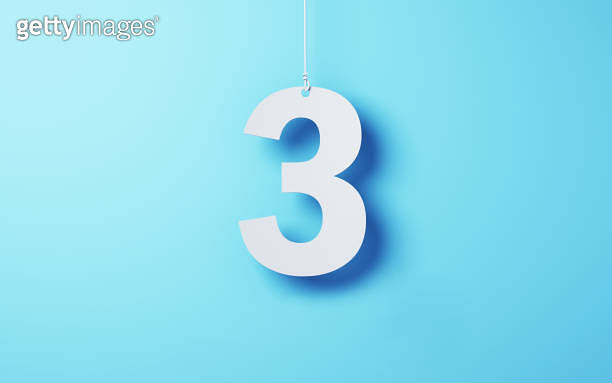 Number 3 cut on white note paper hanging on string, White note paper ...