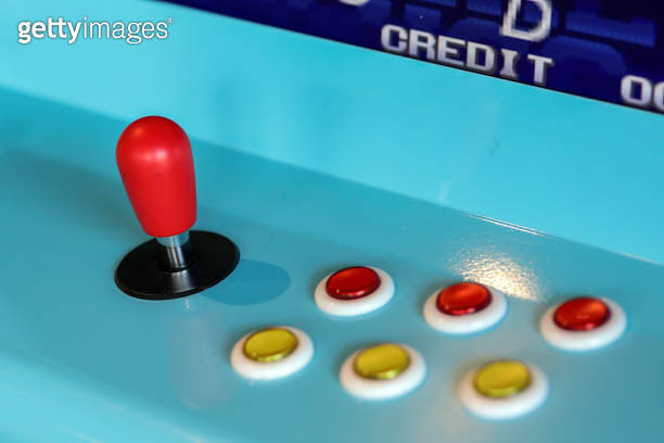 Retro Blue Arcade Machine, Joystick, Red And Yellow Buttons 이미지 ...