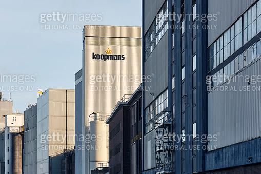 Koopmans logo on the facade of the factory in Leeuwarden 이미지 ...
