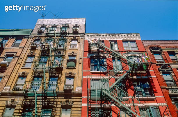 Scanned slide of a historical color photograph of typical facades of ...