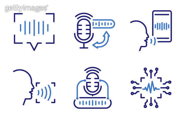 Speech and voice recognition Icon Set. Advanced voice technology. Thin ...