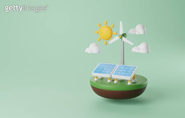 Eco Power Unleashed, 3D Icon of Solar and Wind Energy Icons. 3D Rende ...