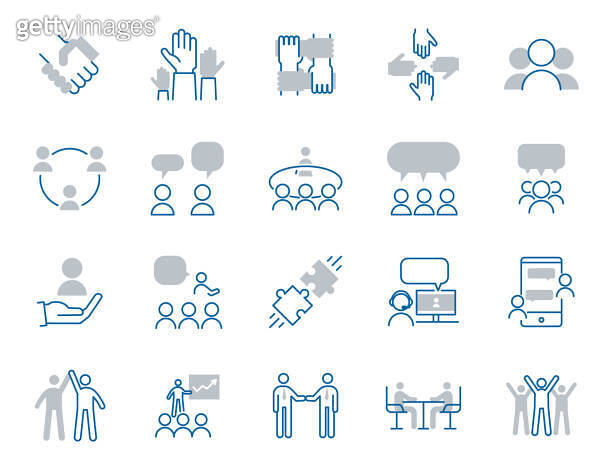 Teamwork and collaboration icon set: 20 editable stroke vector icons ...