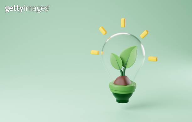 Green Illumination 3D Light Bulb with Leaves for Eco Energy and ...