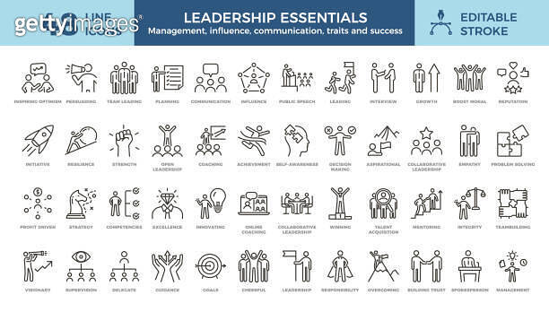 Leadership icon set. Vector thin line elements. Leader, management ...