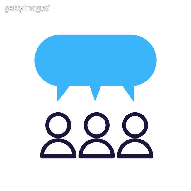 Group communication icon with three people and speech bubble, vector ...