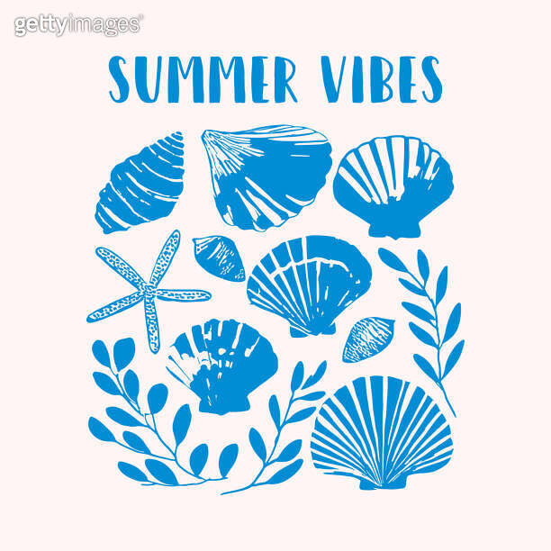 Summer vacay print, funny quote lettering with seashells abstract ...