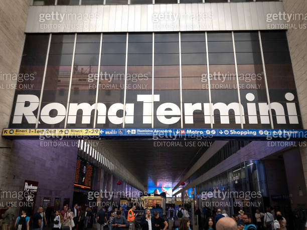 main entrance to Roma Termini train station in Rome, Italy. Roma ...