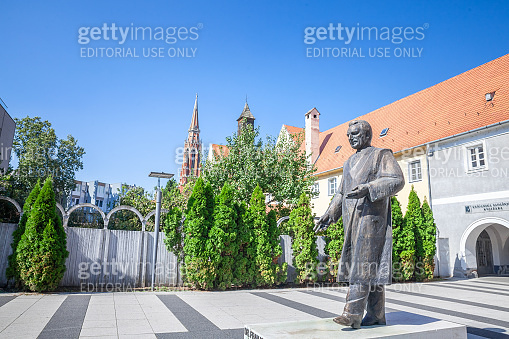 Statue of Franjo Tudjman in the city center of Osijek. Tudman, or ...