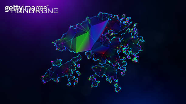 Futuristic Hong Kong Map Polygonal Connected Lines And Dots Network Wireframe 이미지 (2124919560 ...