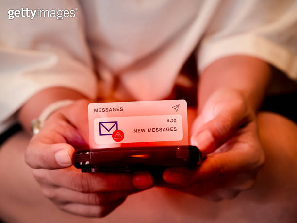 SMS spam and fake text message phishing concept. System hacked warning ...