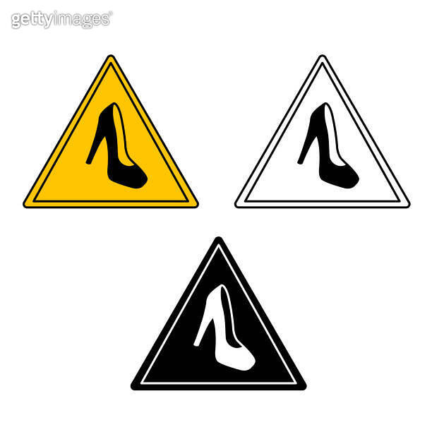 Signs Attention Woman. Humorous Road Signs. Sticker Of A Woman's Shoe ...