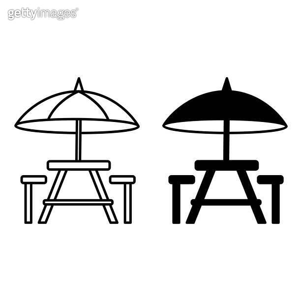 Picnic table icons. Black and White Vector Icons of Summer Umbrella ...