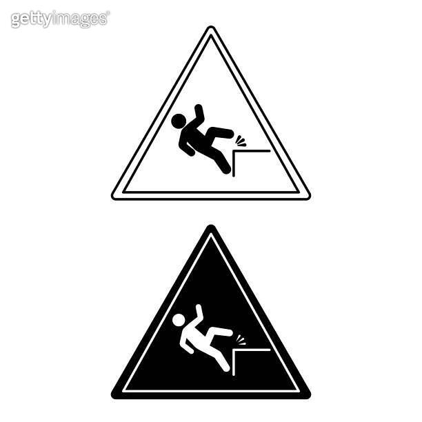 Falling Hazard Signs. Black and White Vector Icons. Man Falling from ...