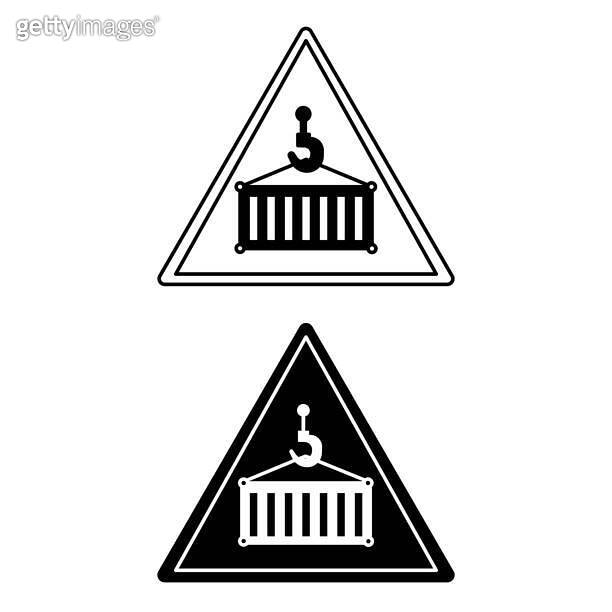 Signs of a Suspended Load. Black and White Vector Icons. Danger Warning ...