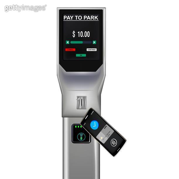 Parking meters.Parking lot with authorized parking machine.Self service ...