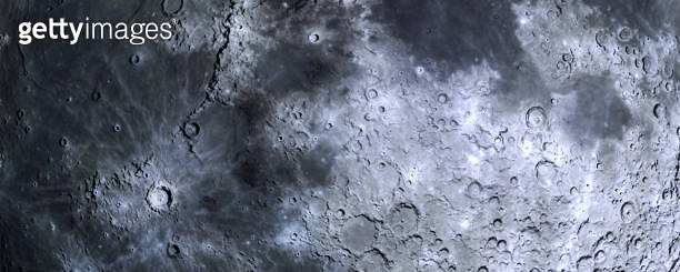 Lunar Landscape Banner, Cratered Moon Surface, Detailed Monochrome ...