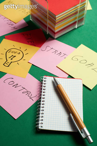 Brainstorming session with sticky notes on strategy and mission ...